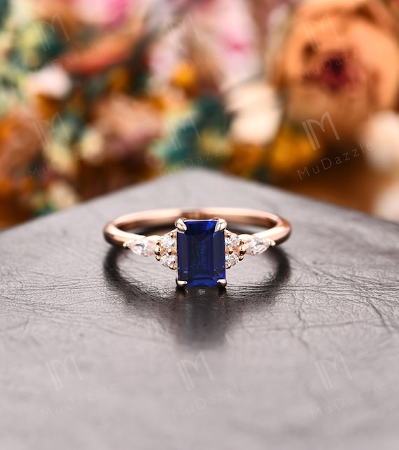 Emerald Cut 5x7mm Sapphire Ring 14k Rose Gold Ring Custom Design Engagement Ring Sapphire Women s Ring Antique Wedding Promise Ring Etsy