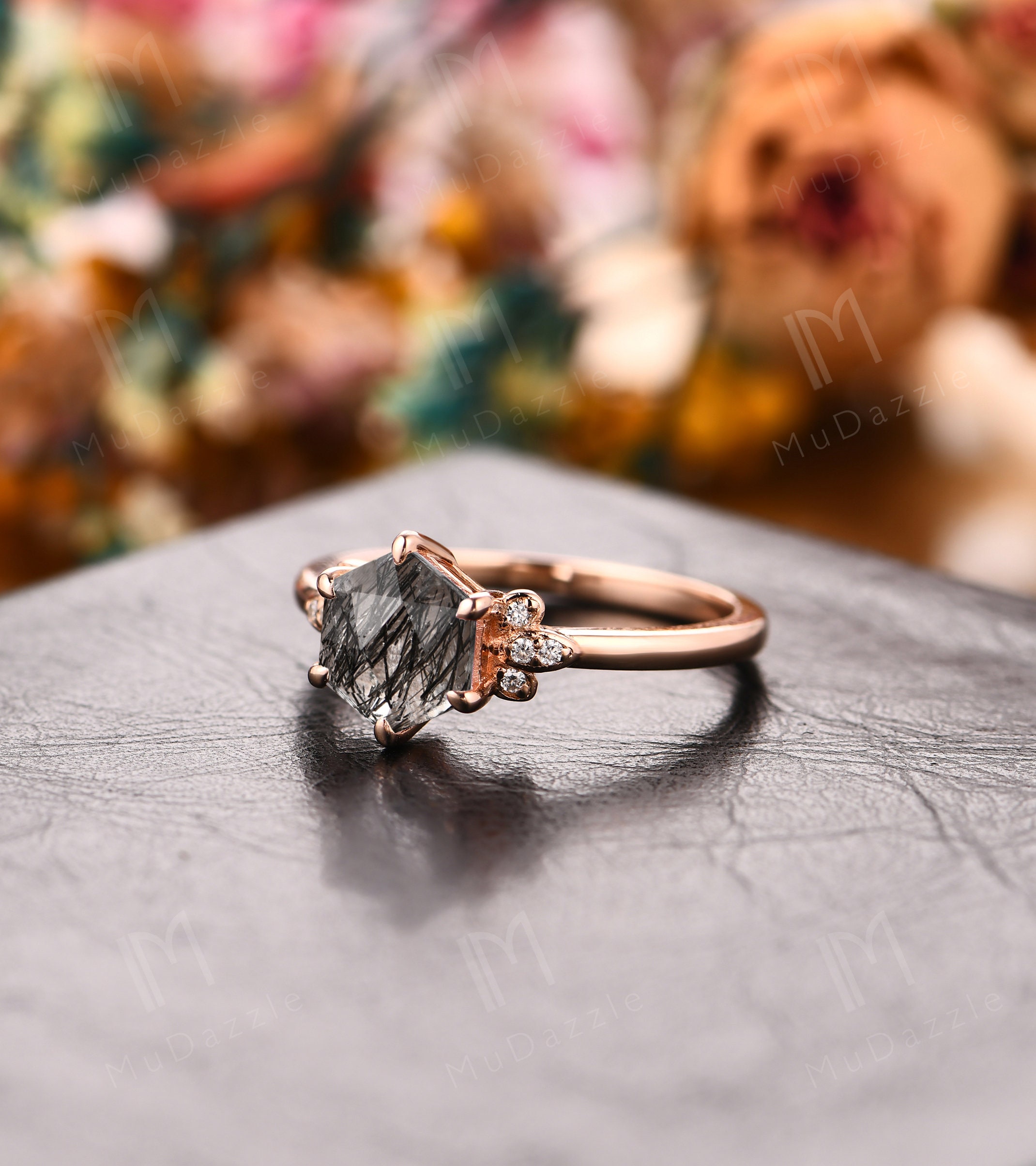 Hexagon Cut Engagement Ring// 1.1CT Hexagon Cut Black - Etsy