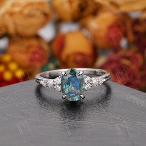 Art Deco Stack Ring// 14k Gold Gemstone Ring// 6x8mm Oval Cut Natural Teal Sapphire Ring ...