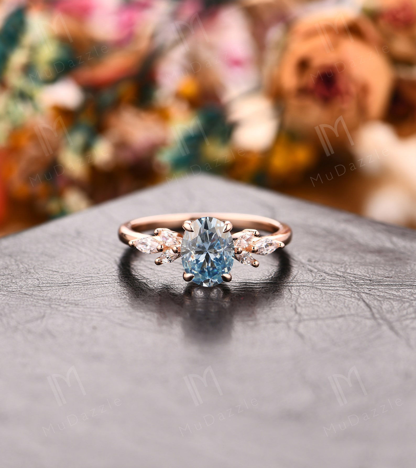 Cyan Blue Gemstone Women's Ring Solid Rose Gold/ 14k Gold - Etsy