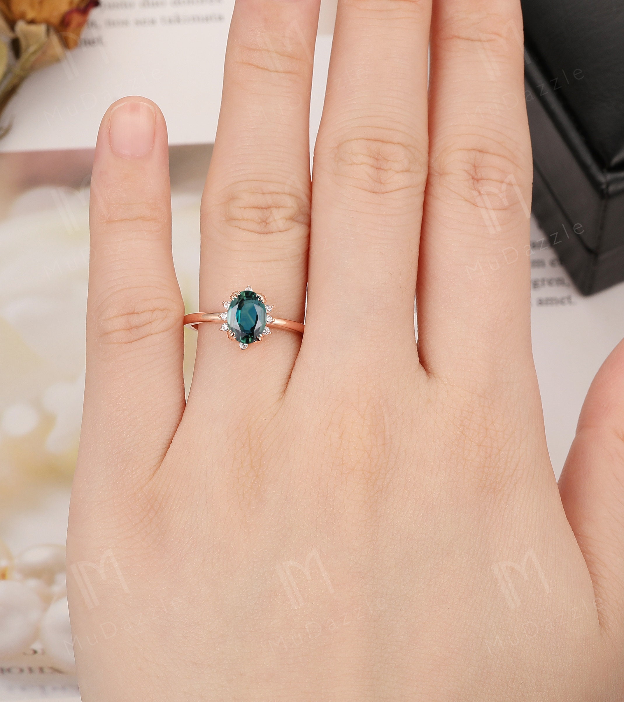 6x8mm Oval Cut Teal Sapphire Ring// Art Deco Wedding Ring// | Etsy