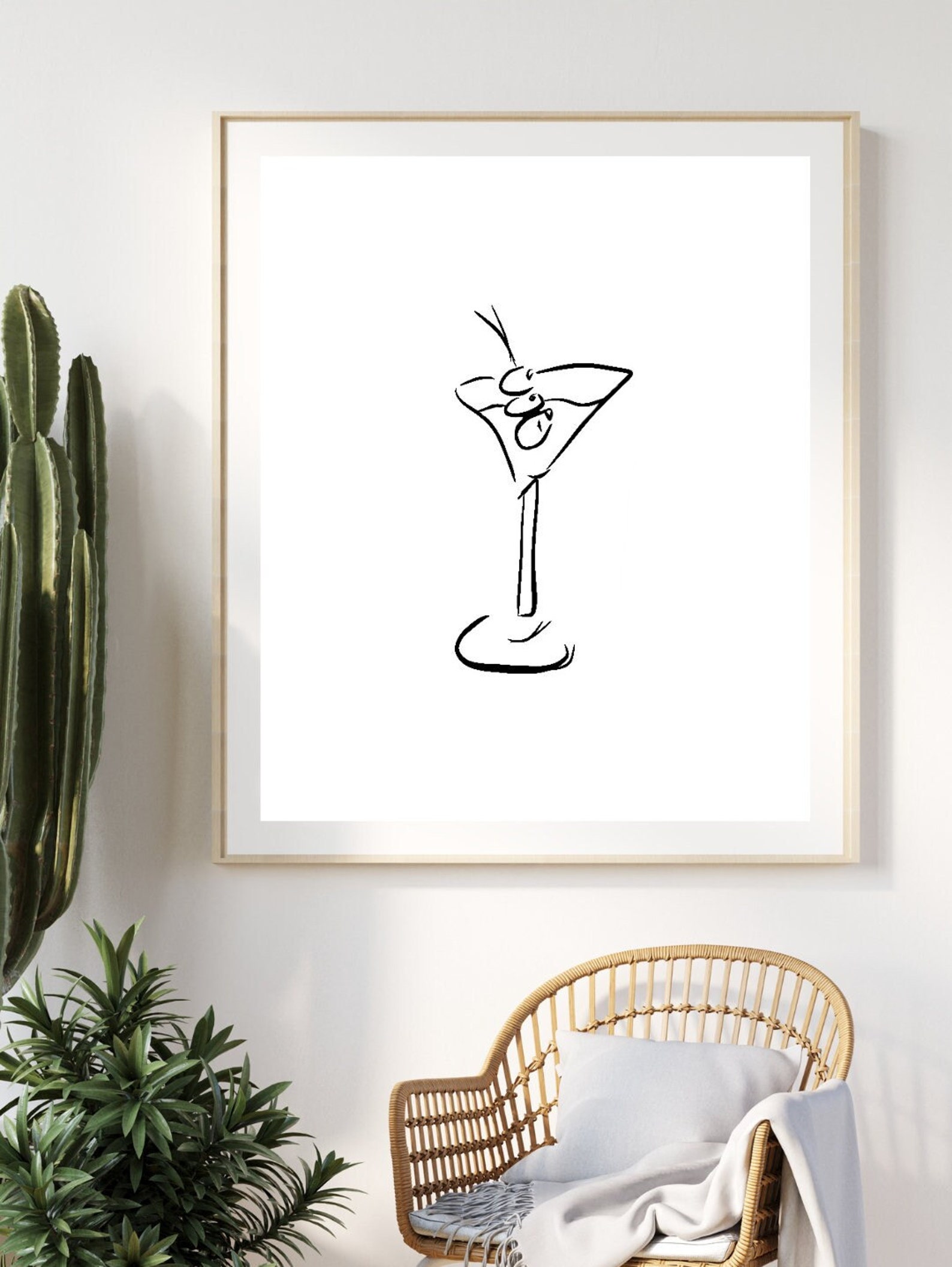 Cocktail Line Drawing Original Art Wall Print Poster Martini Happy Hour ...