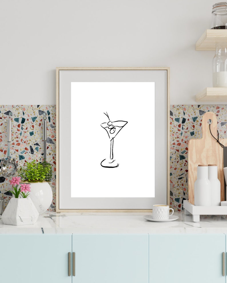 Cocktail Line Drawing Original Art Wall Print Poster Martini Happy Hour ...