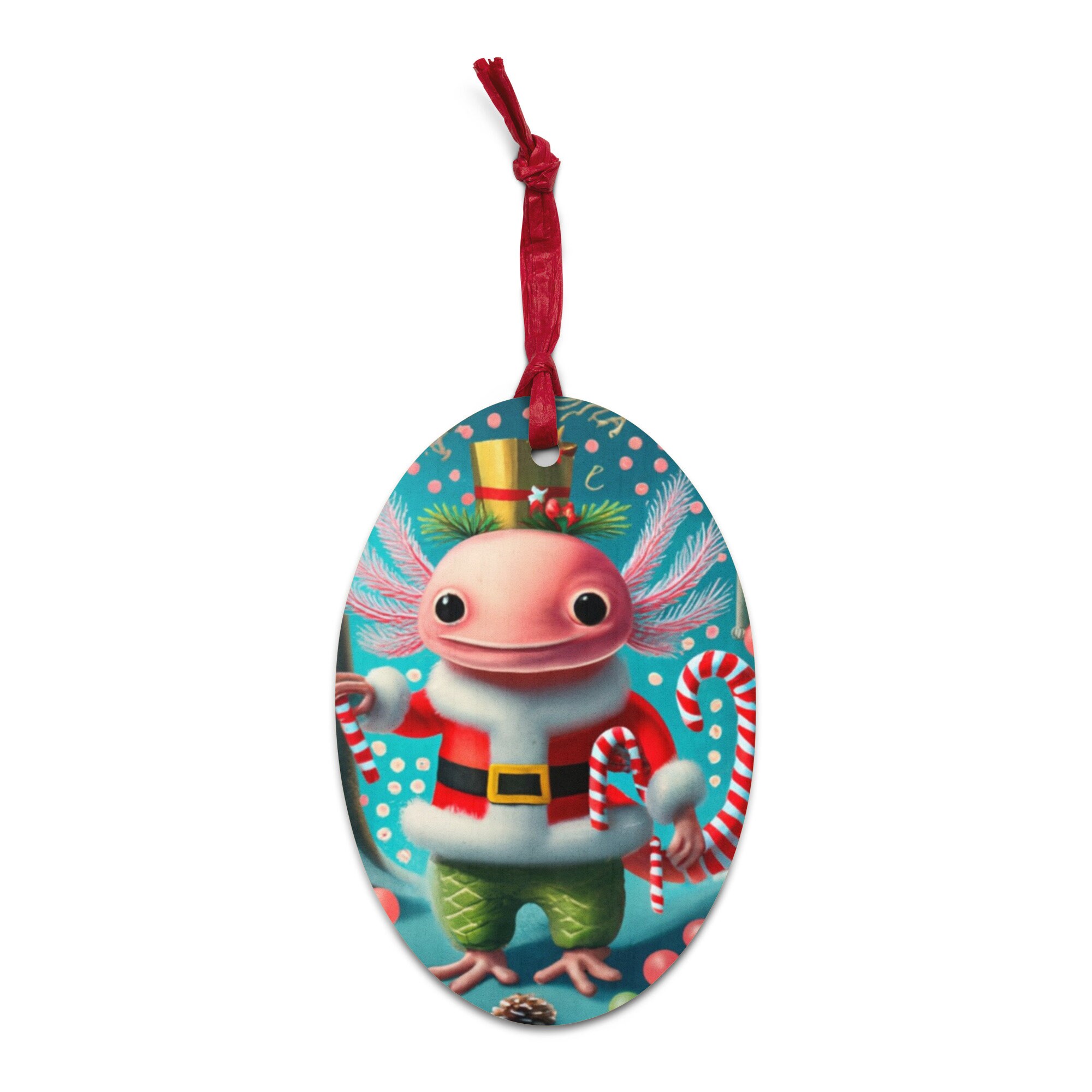 Festive Christmas Axolotl Wooden Oval Ornament, Christmas Tree Ornament ...