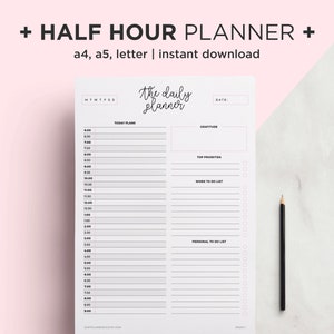 Daily Planner Printable Half Hour, Printable to Do List, Daily Planner ...