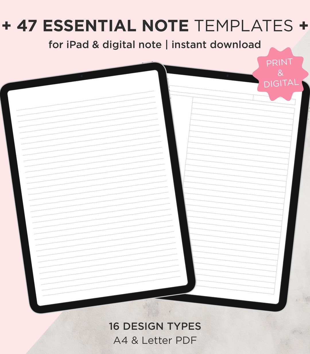 Letter Size Digital Note Pad, Lined Note Taking Paper, 47 Digital Notes ...