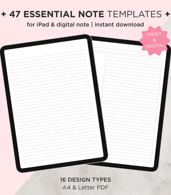 Letter Size Digital Note Pad Lined Note Taking Paper 47 | Etsy