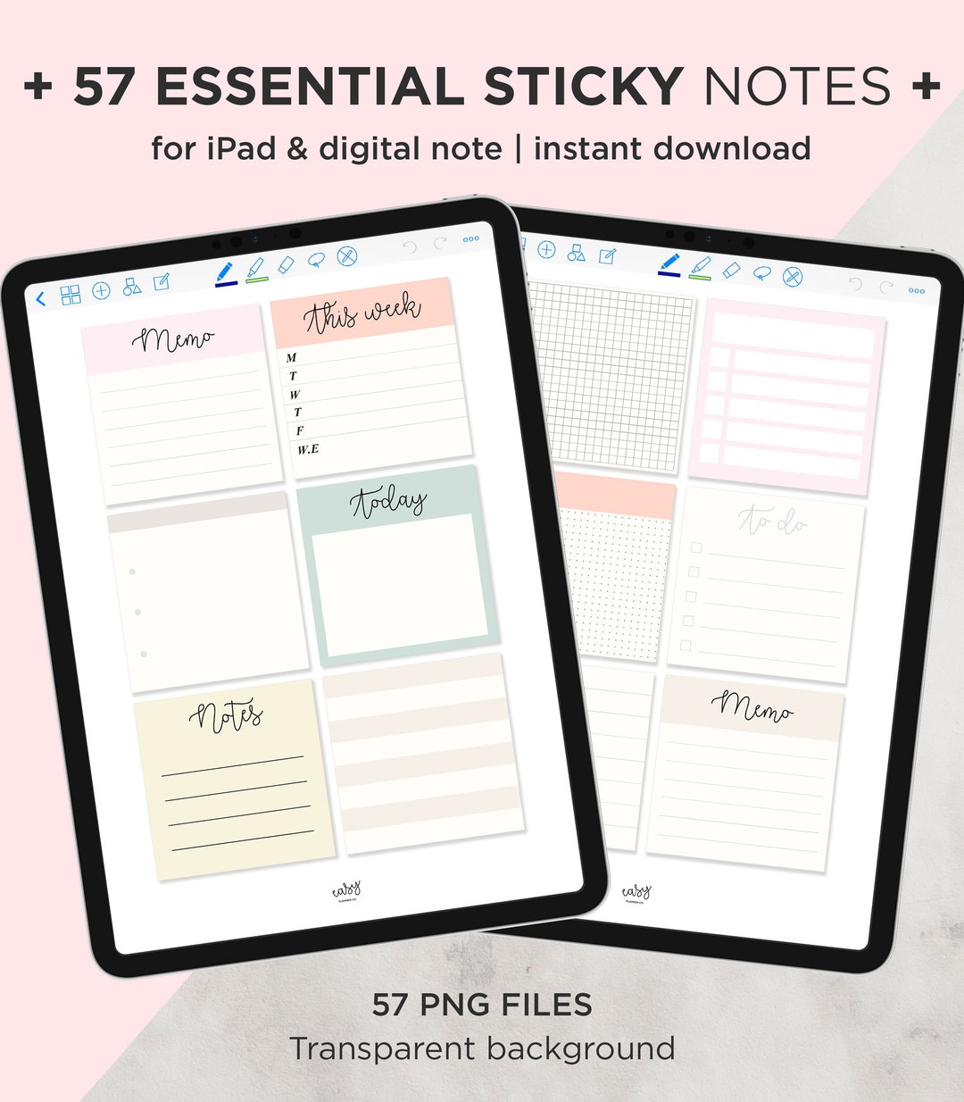 Digital Pastel Sticky Notes, Cute Sticky Notes, Digital Stickers for ...