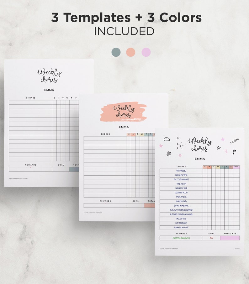 Chore Chart for Kids, Printable Chore Chart, Behavior Chart, Cute Kids ...