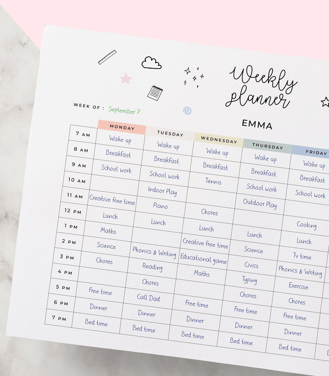 Kids Home School Schedule Editable Kids Weekly Planner - Etsy