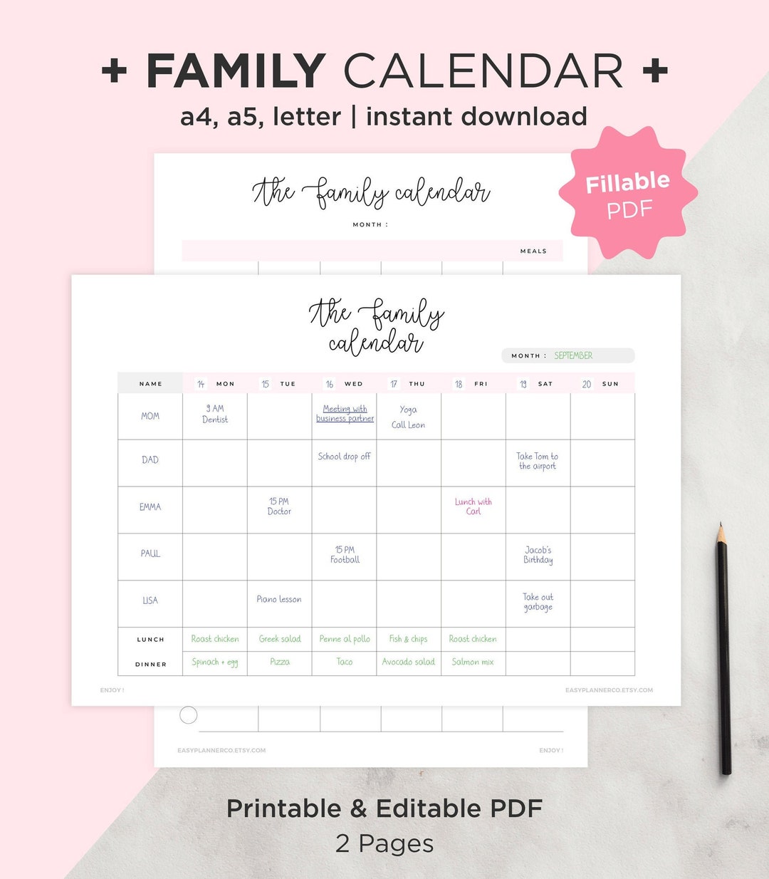 Family Calendar Printable, Calendar for Family, Command Center, Family ...
