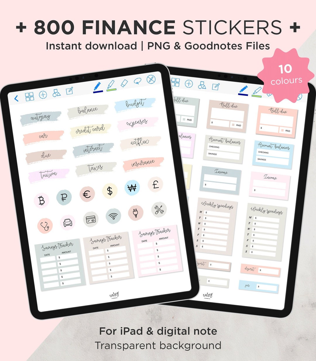 Finance Digital Stickers for Goodnotes Planner, Precropped Goodnotes ...