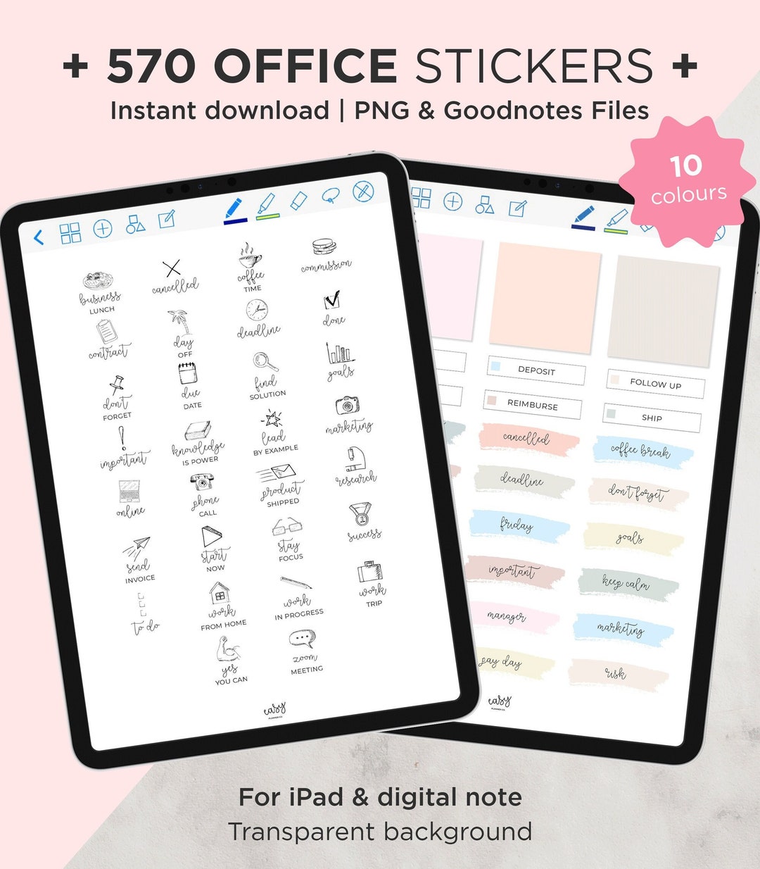 Office Digital Stickers Set for Goodnotes, Pre-cropped Digital Stickers ...