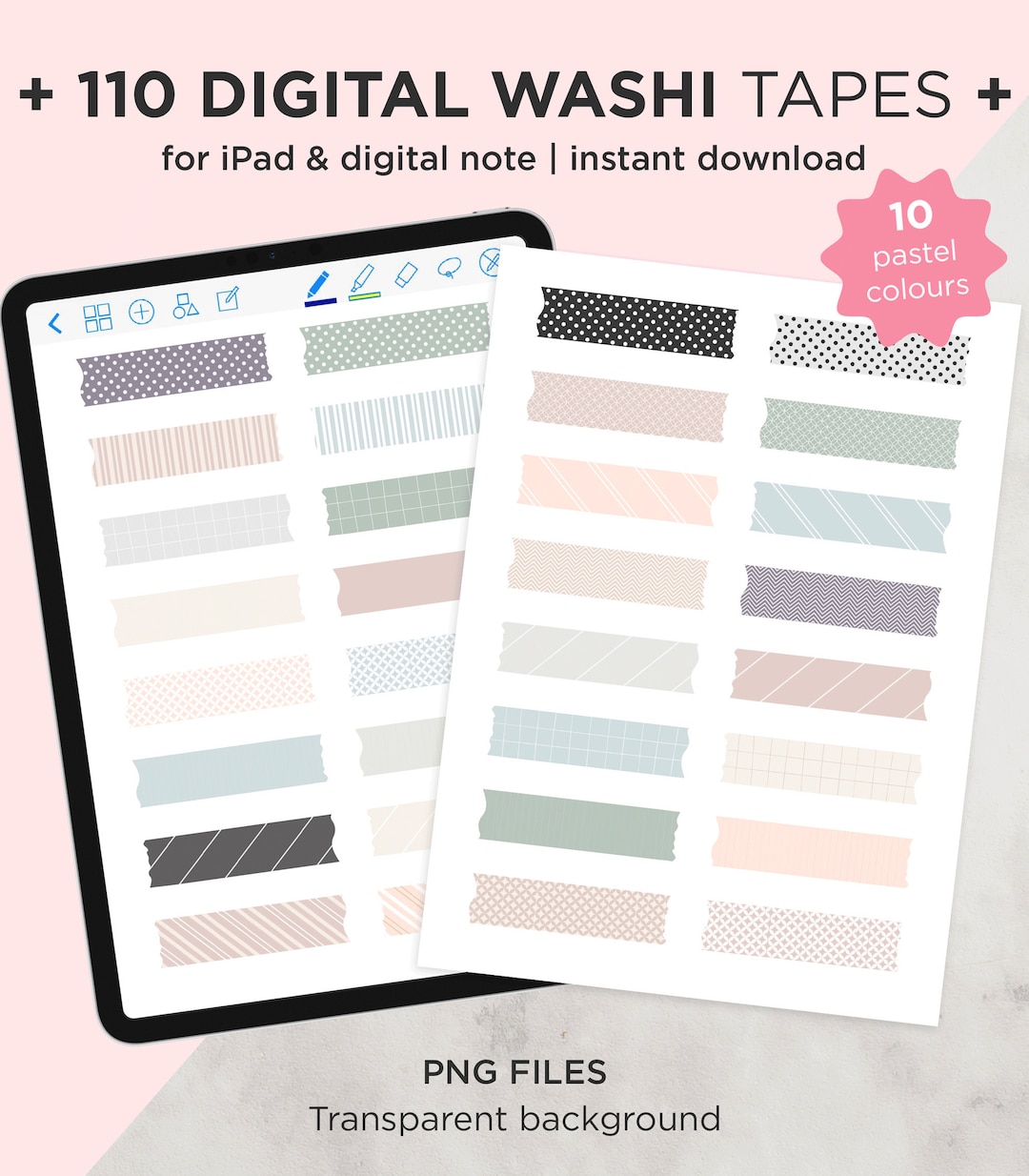 Digital Washi Tape Set, Patterned Washi Digital Stickers Set, Goodnotes ...