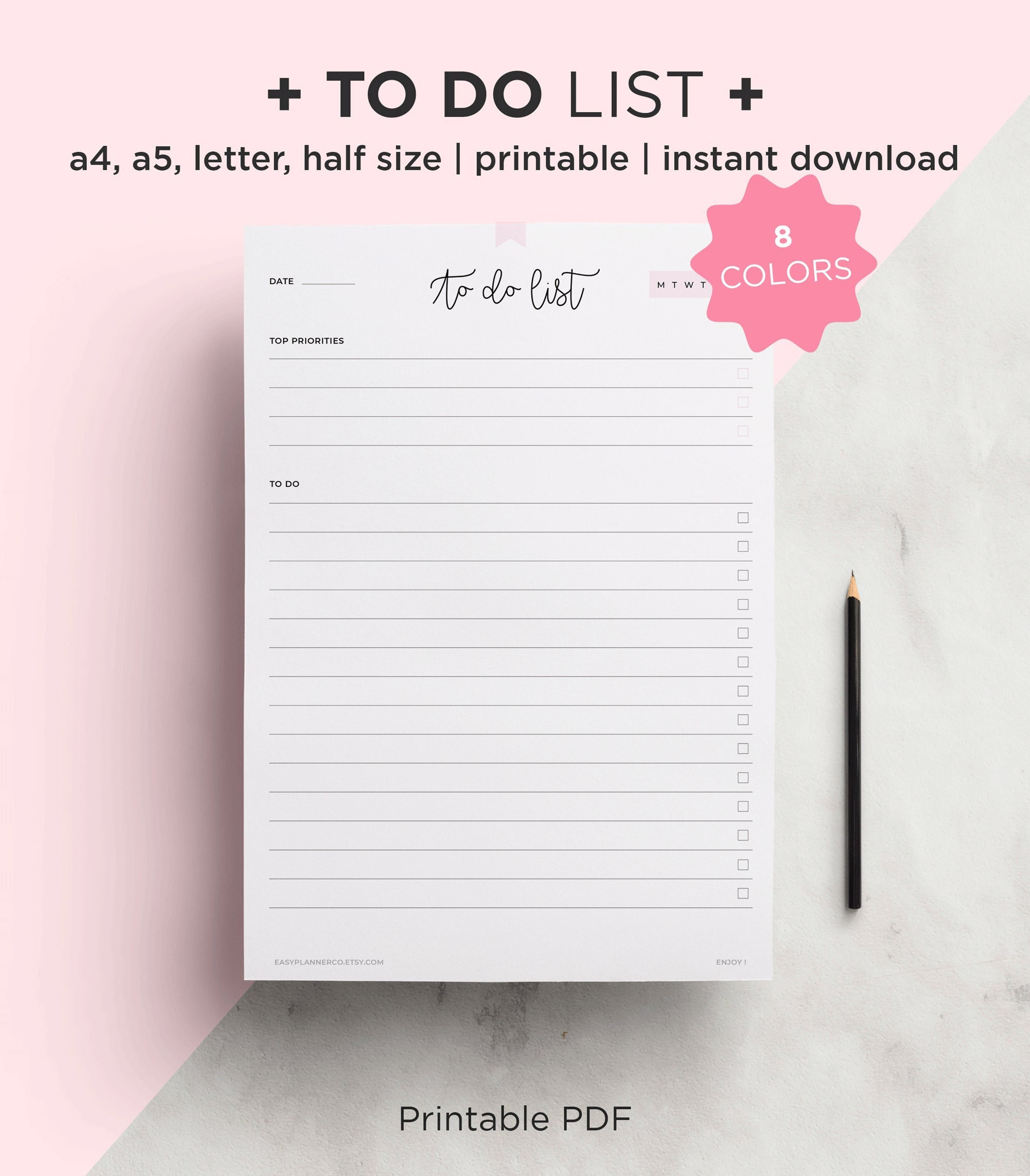 Paper Letter Printable To Do List To Do List Printable PDF half Letter ...