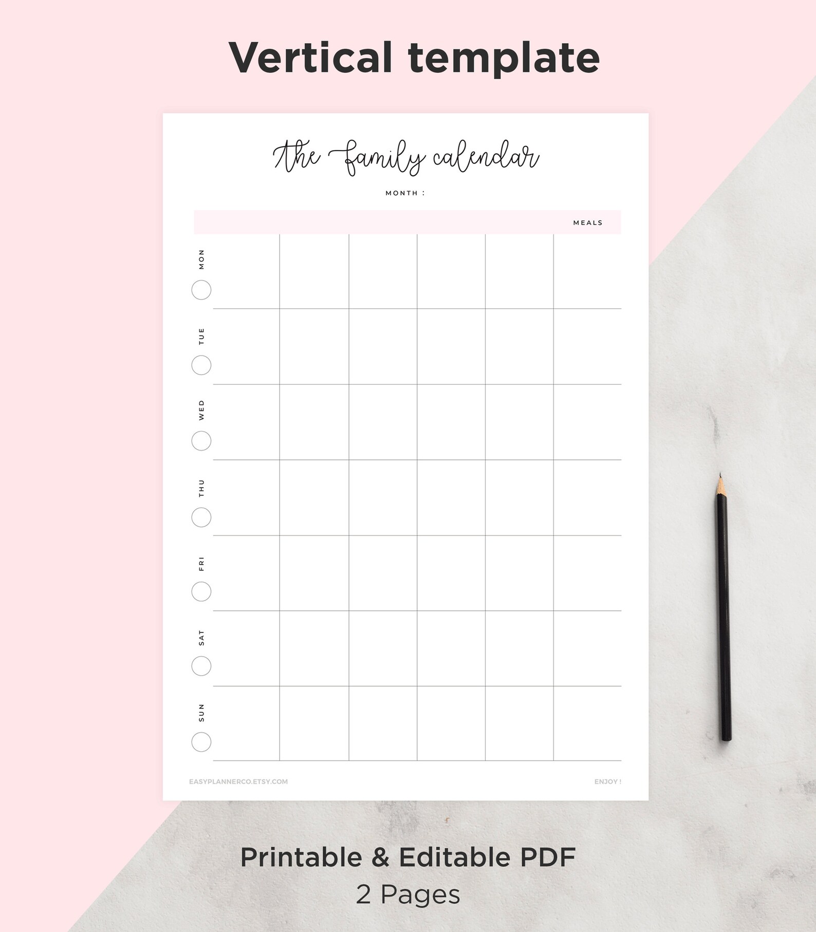 Family Calendar Printable Calendar for Family Command - Etsy