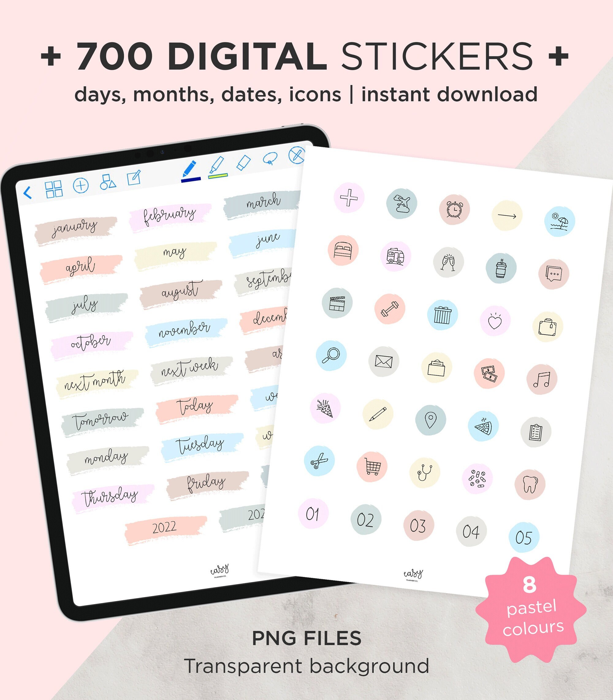 2022 Digital Planner Stickers Pastel Colours for Goodnotes, Weekly ...