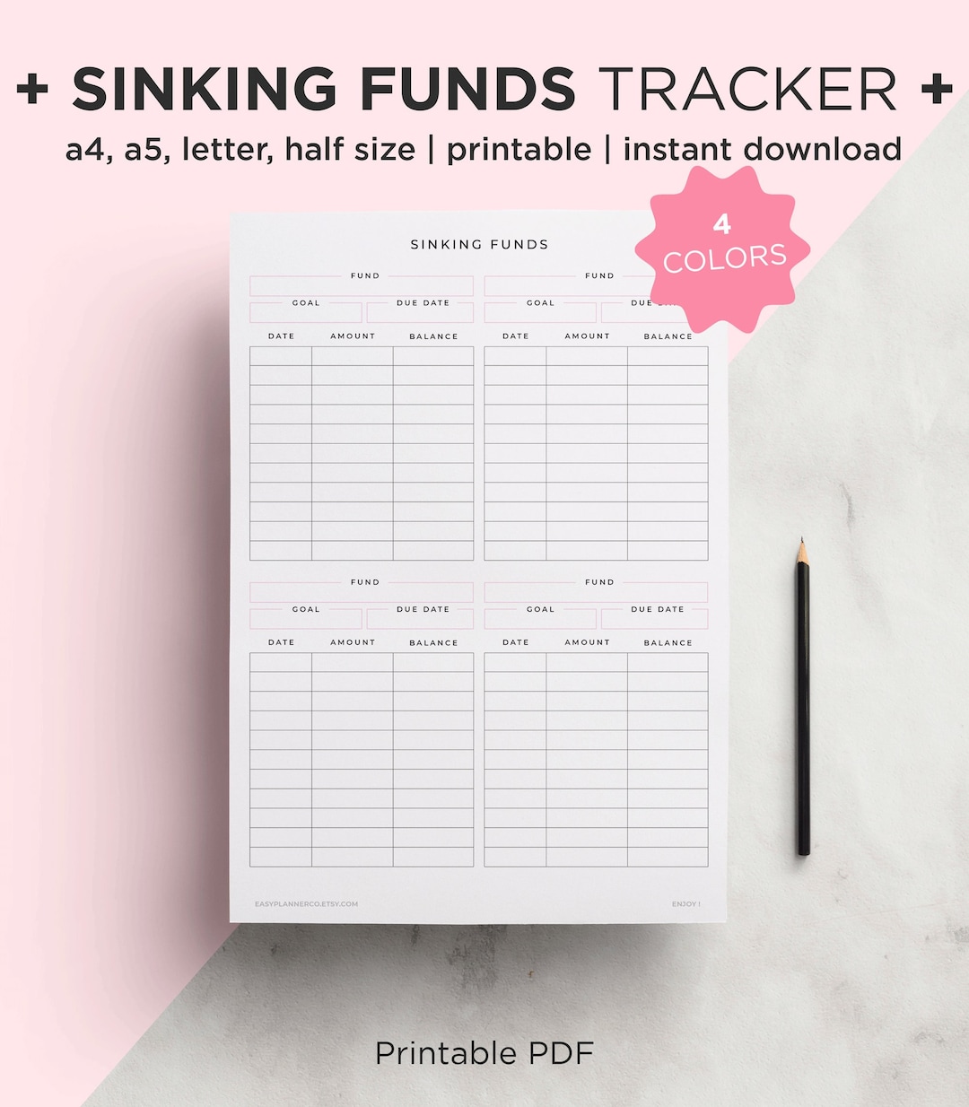 Sinking Funds Tracker Printable, Half Letter A4 A5 Planner Inserts - Etsy