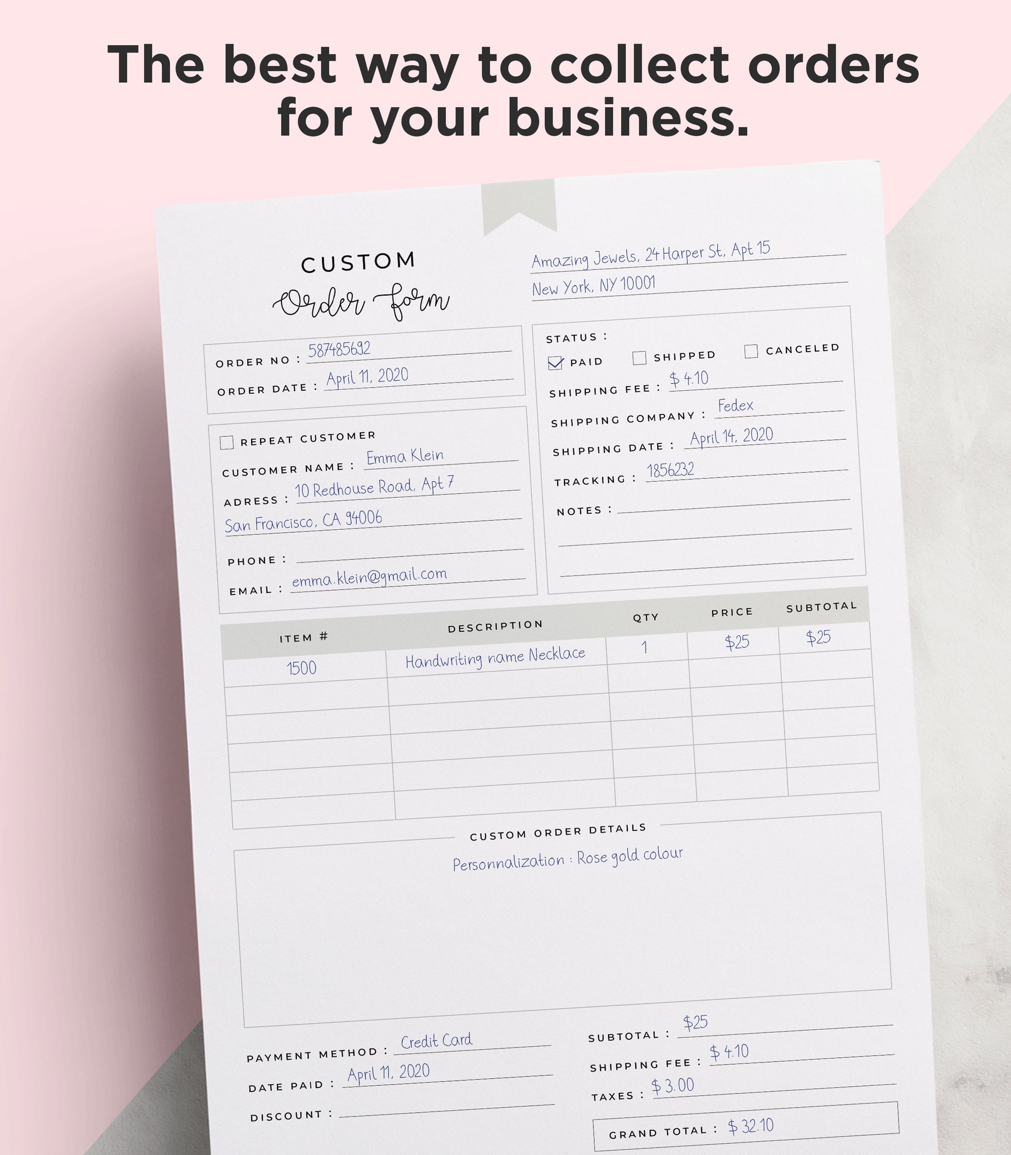 Custom Order Form Editable Template Letter A4 A5 Inserts - Etsy