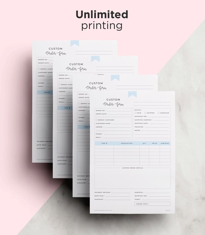 Custom Order Form Editable Template Letter A4 A5 Inserts - Etsy