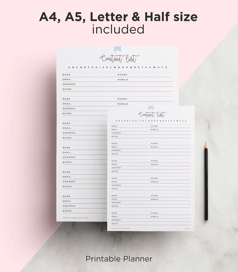 Address Book Printable, Half Letter A4 A5 Planner Inserts - Etsy
