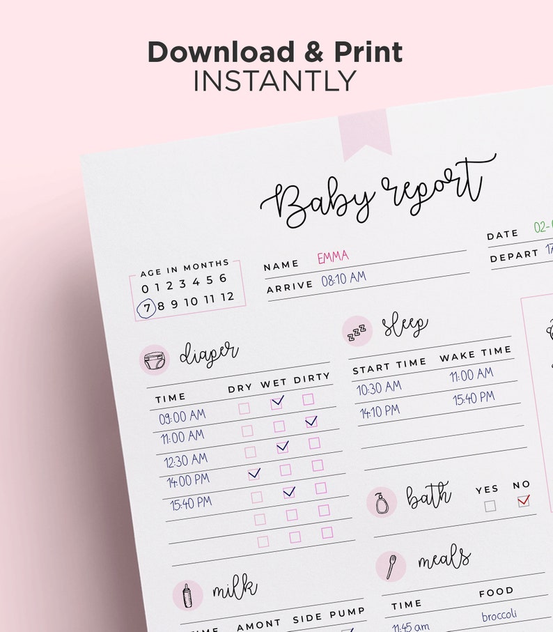 Printable Baby Tracker, Nanny Log, Baby Journal, Baby Log for Nanny ...