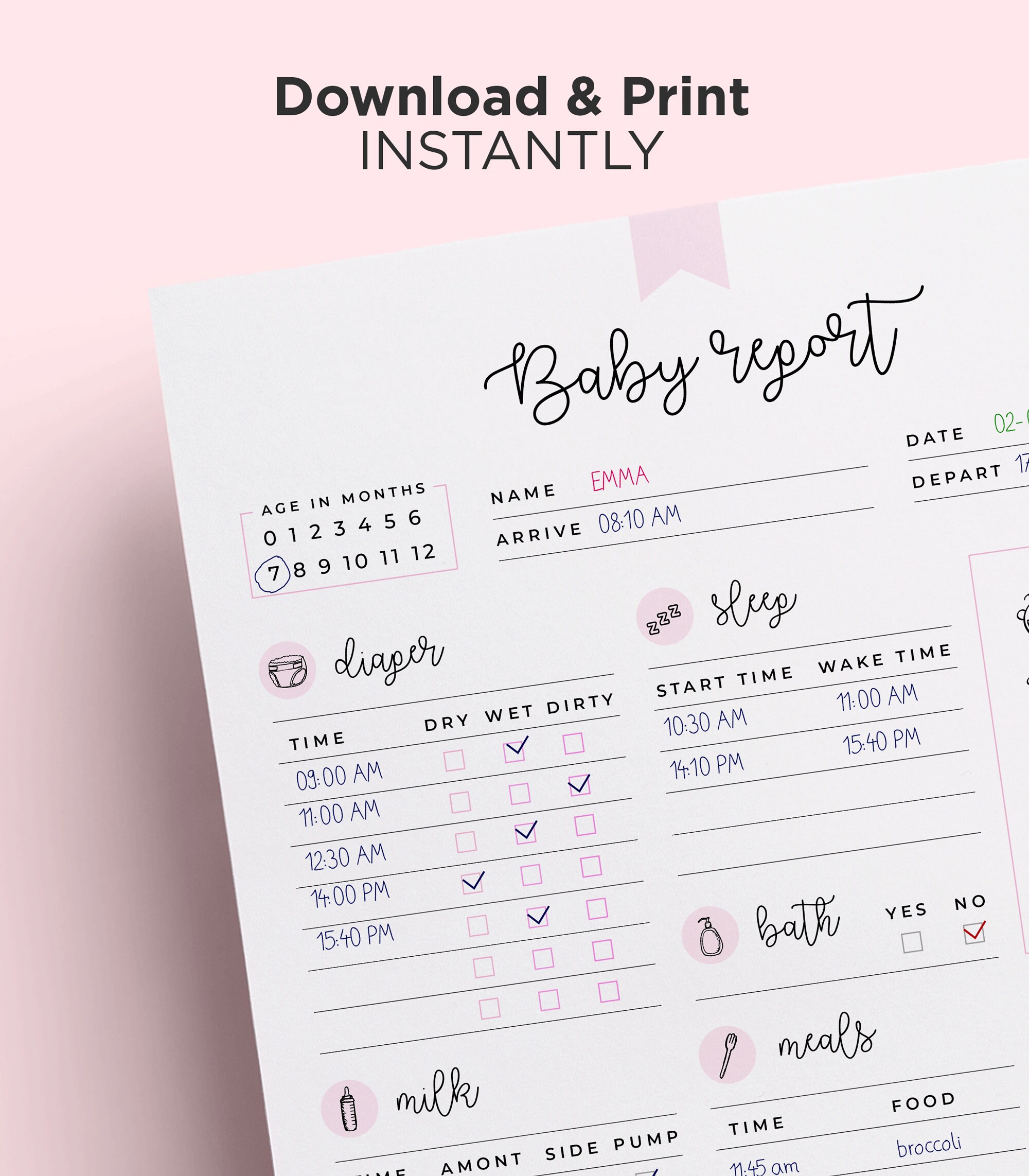 Printable Baby Tracker Nanny Log Baby Journal Baby Log for - Etsy