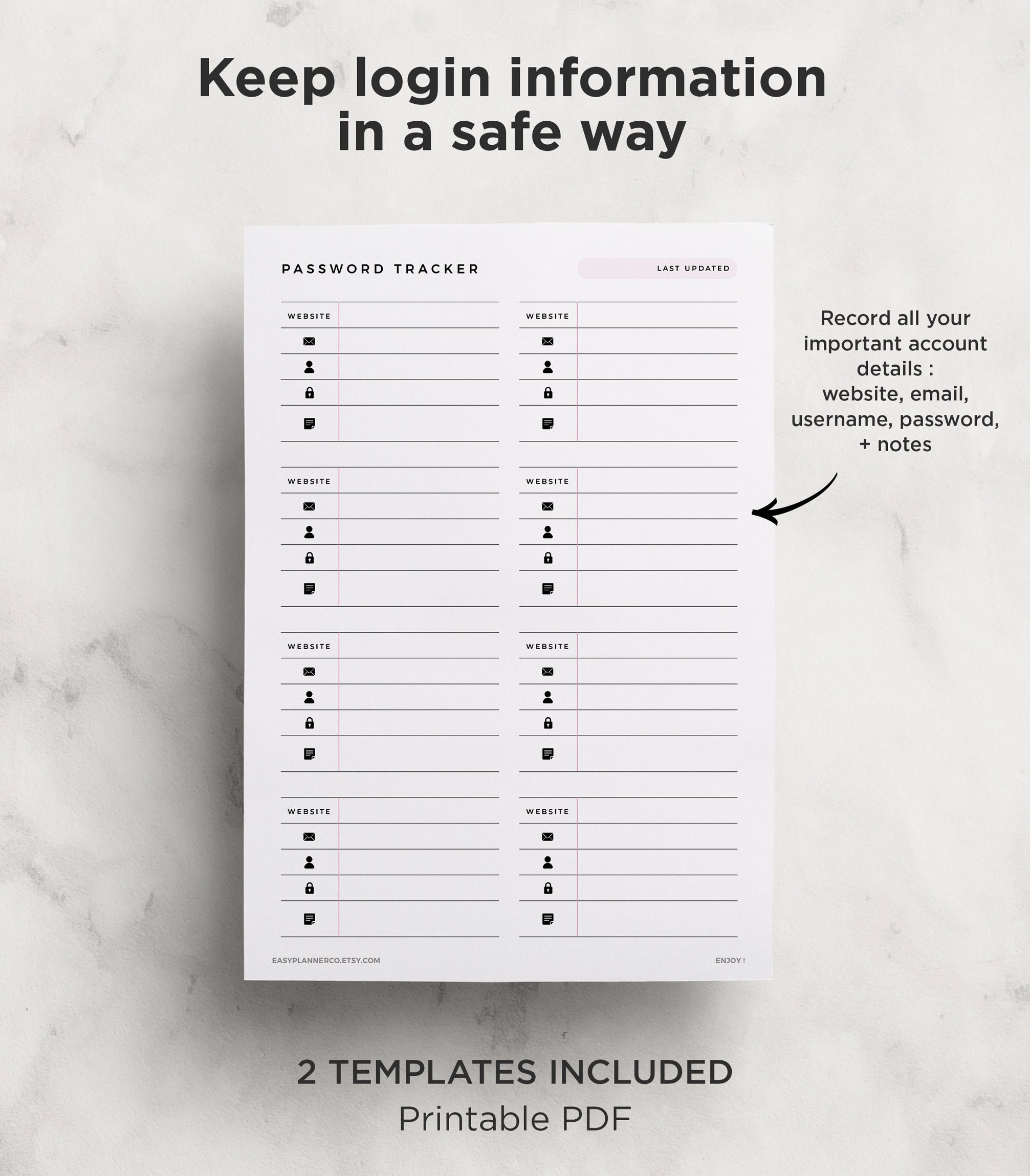 Password Book Printable PDF Half A5 A4 Letter Planner Insert | Etsy