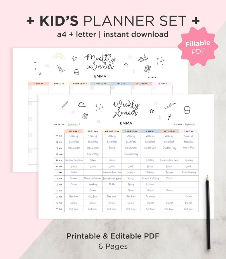Kids Home School Schedule, Editable Kids Weekly Planner, Family ...