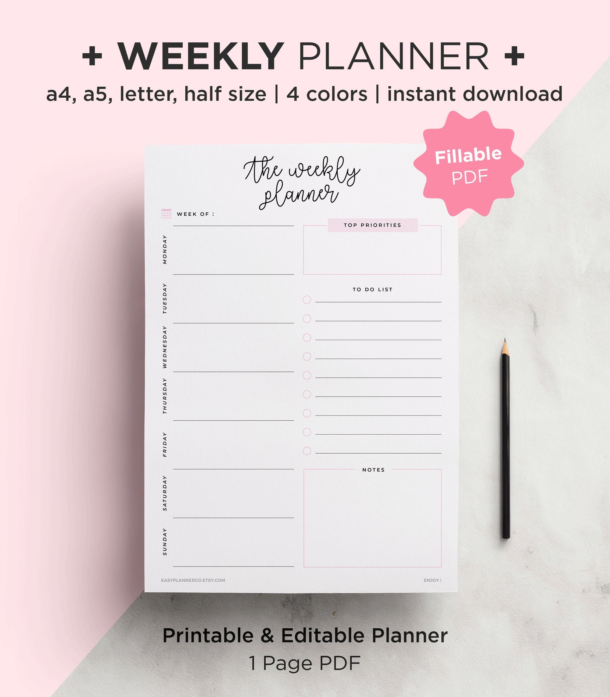 Fillable Weekly Planner Printable Weekly Planner Pages - Etsy