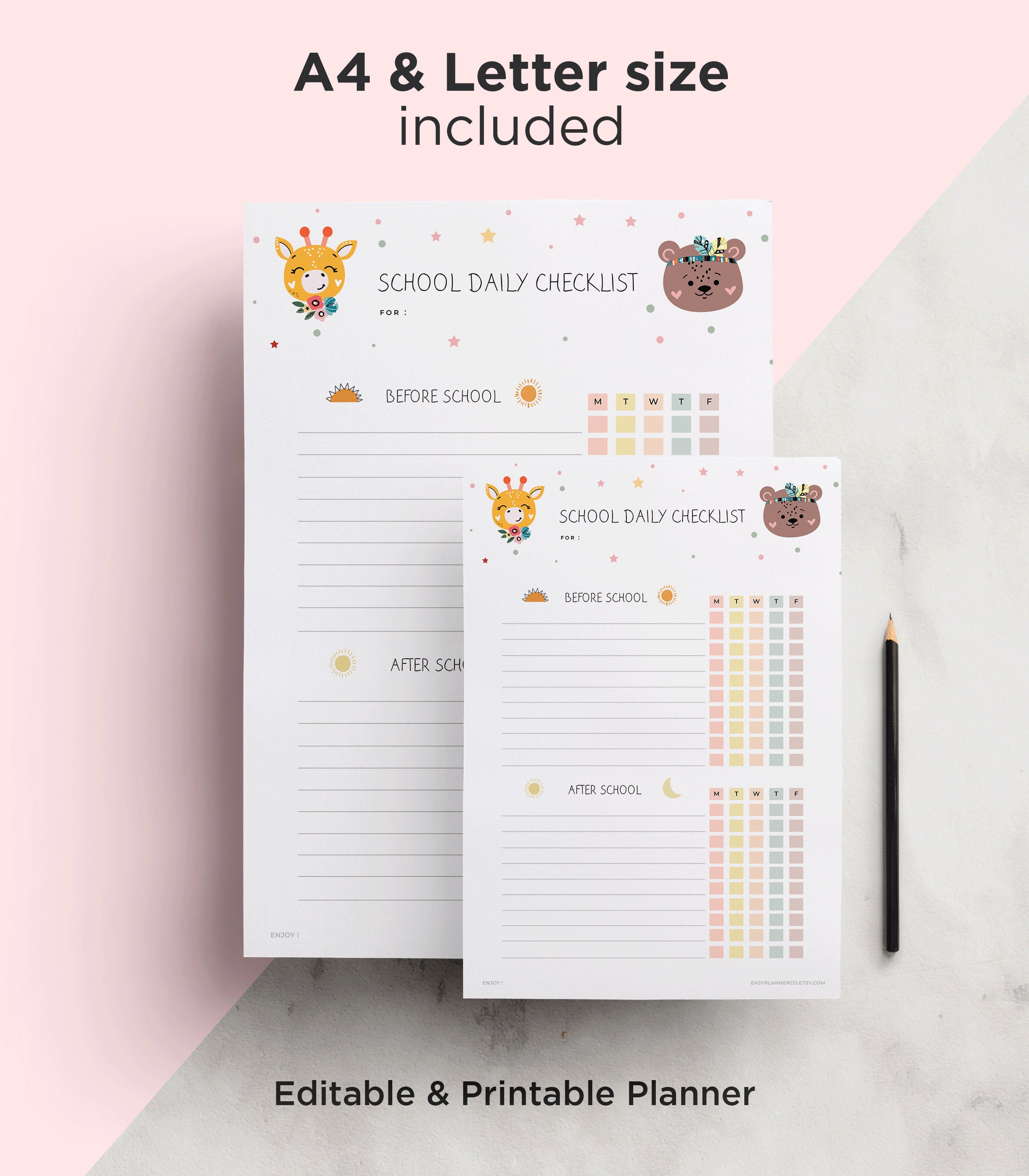 Editable Kids School Daily Checklist, Kids Responsibility Chart, School ...