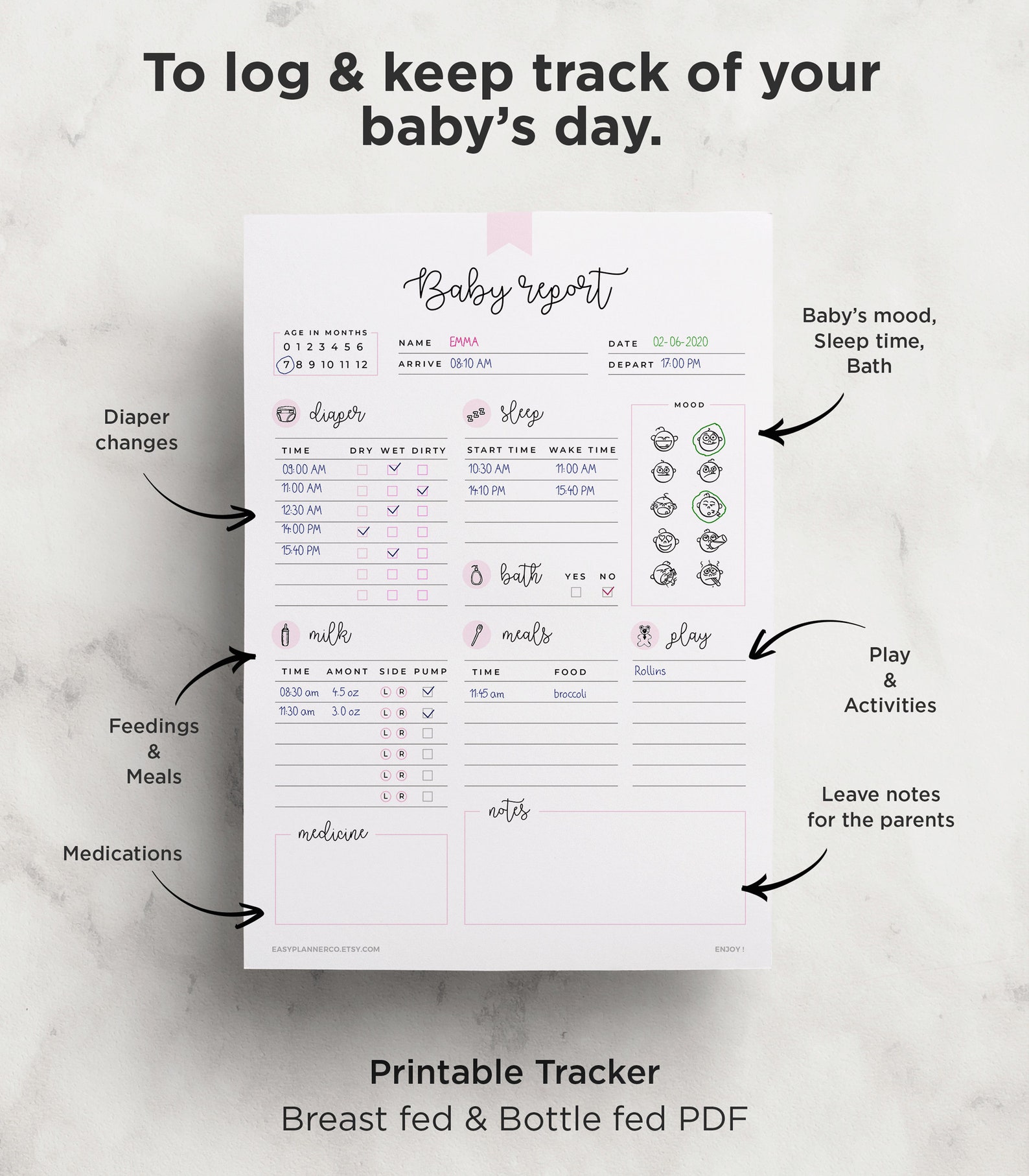 Printable Baby Tracker, Nanny Log, Baby Journal, Baby Log for Nanny ...
