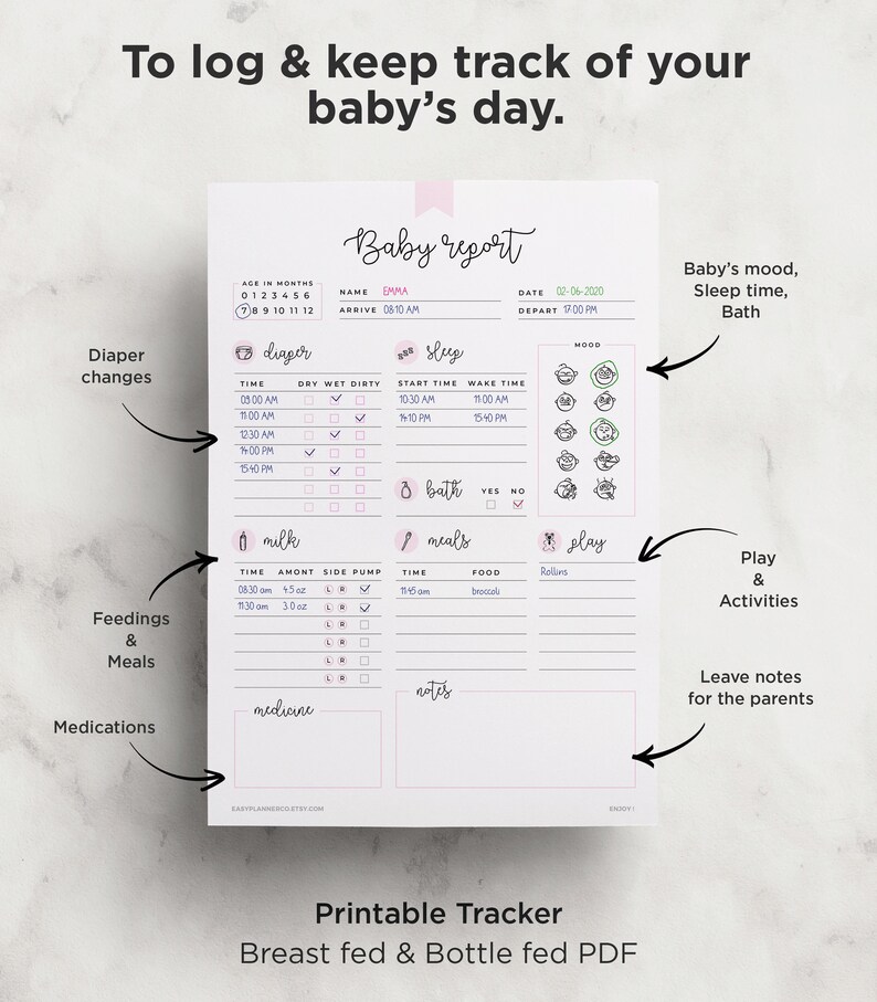 Printable Baby Tracker Nanny Log Baby Journal Baby Log for - Etsy