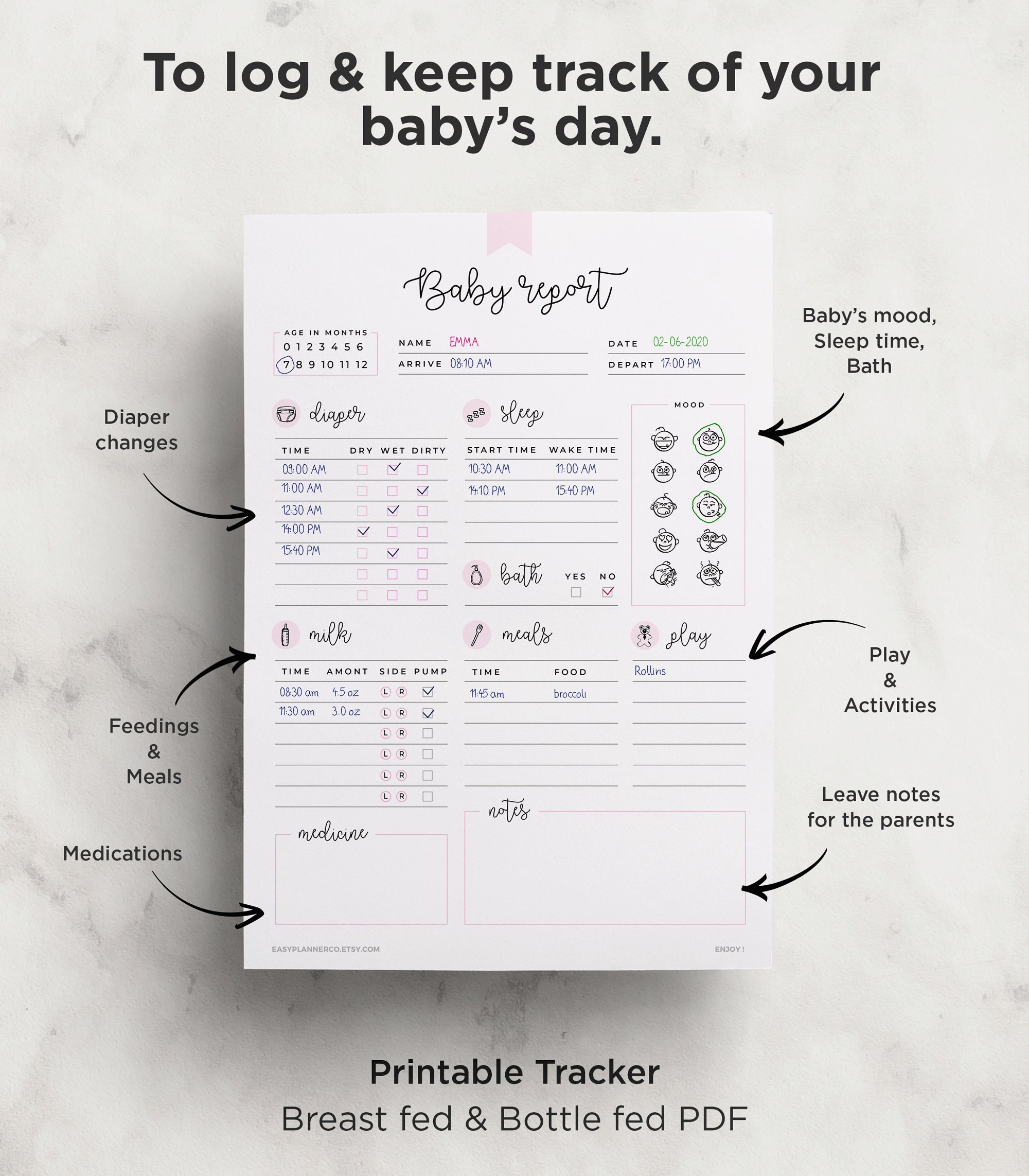 Printable Baby Tracker Nanny Log Baby Journal Baby Log for - Etsy