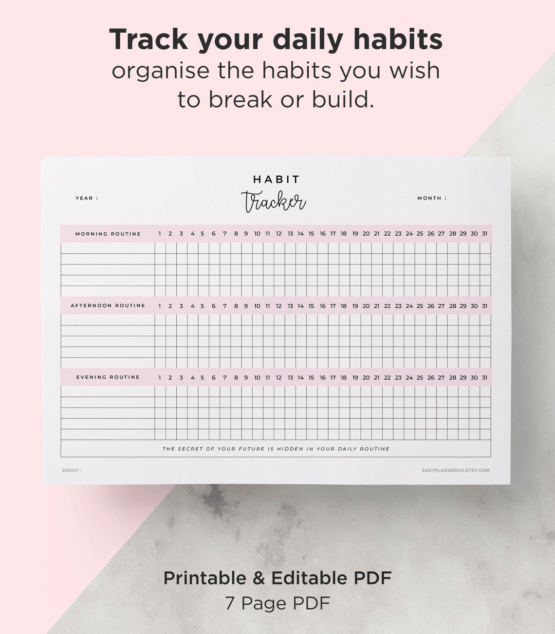 Editable Habit Tracker Printable PDF A5 A4 Letter Planner | Etsy Canada