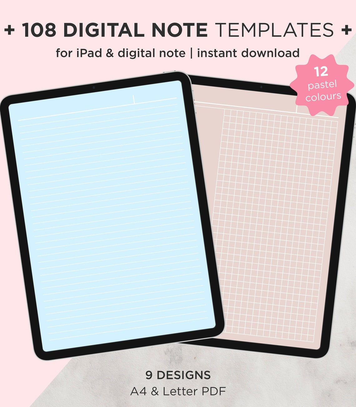 Digital Note Paper Pastel Letter Size Digital Note Pad - Etsy