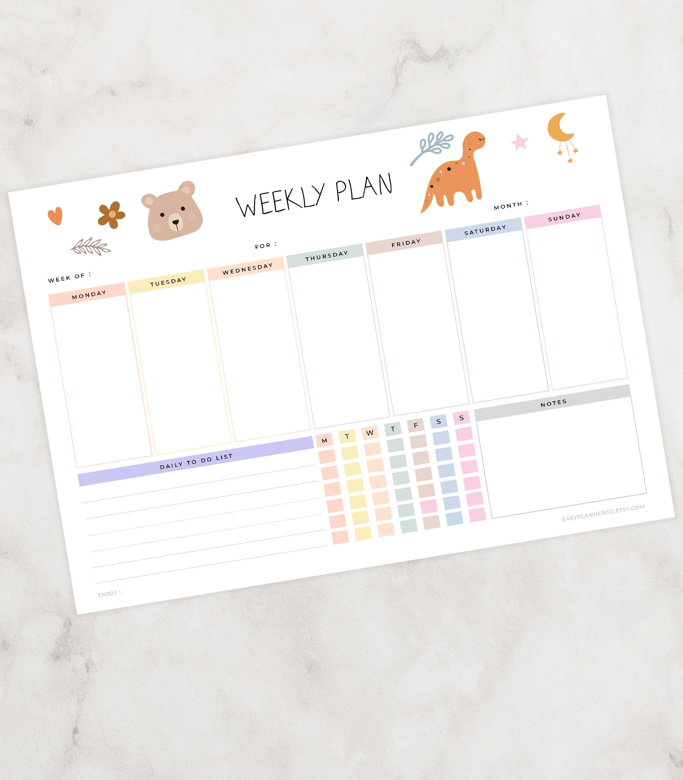 Editable Kids Weekly Planner, Kids Weekly Chores, Kids Printable ...