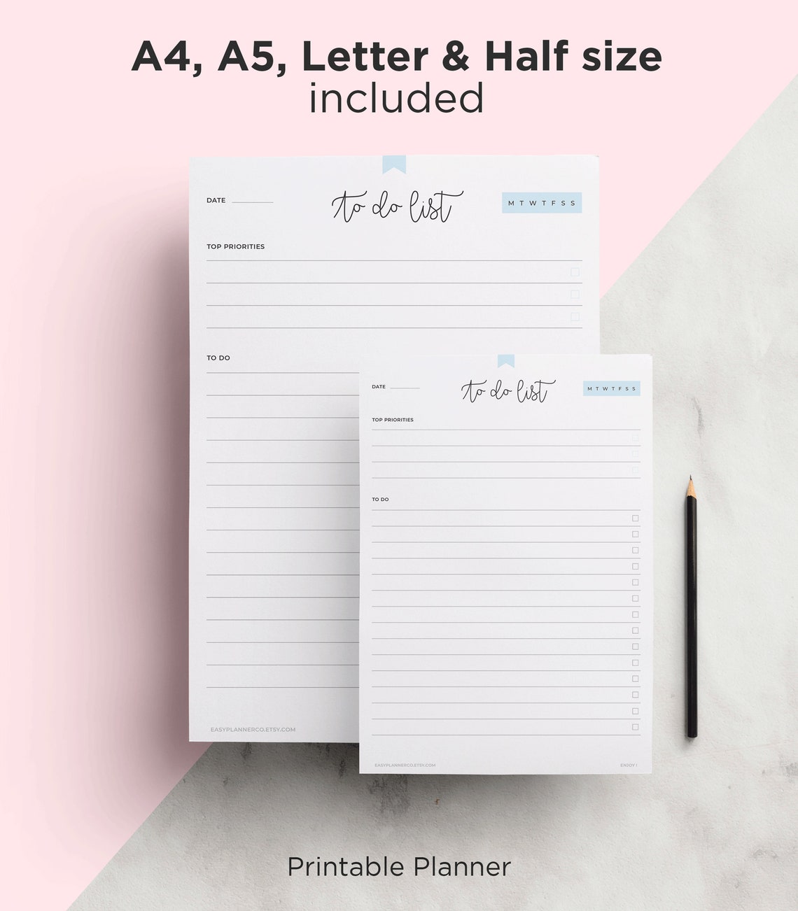 Minimalist to Do List Printable, Half Letter A4 A5 Planner Inserts - Etsy