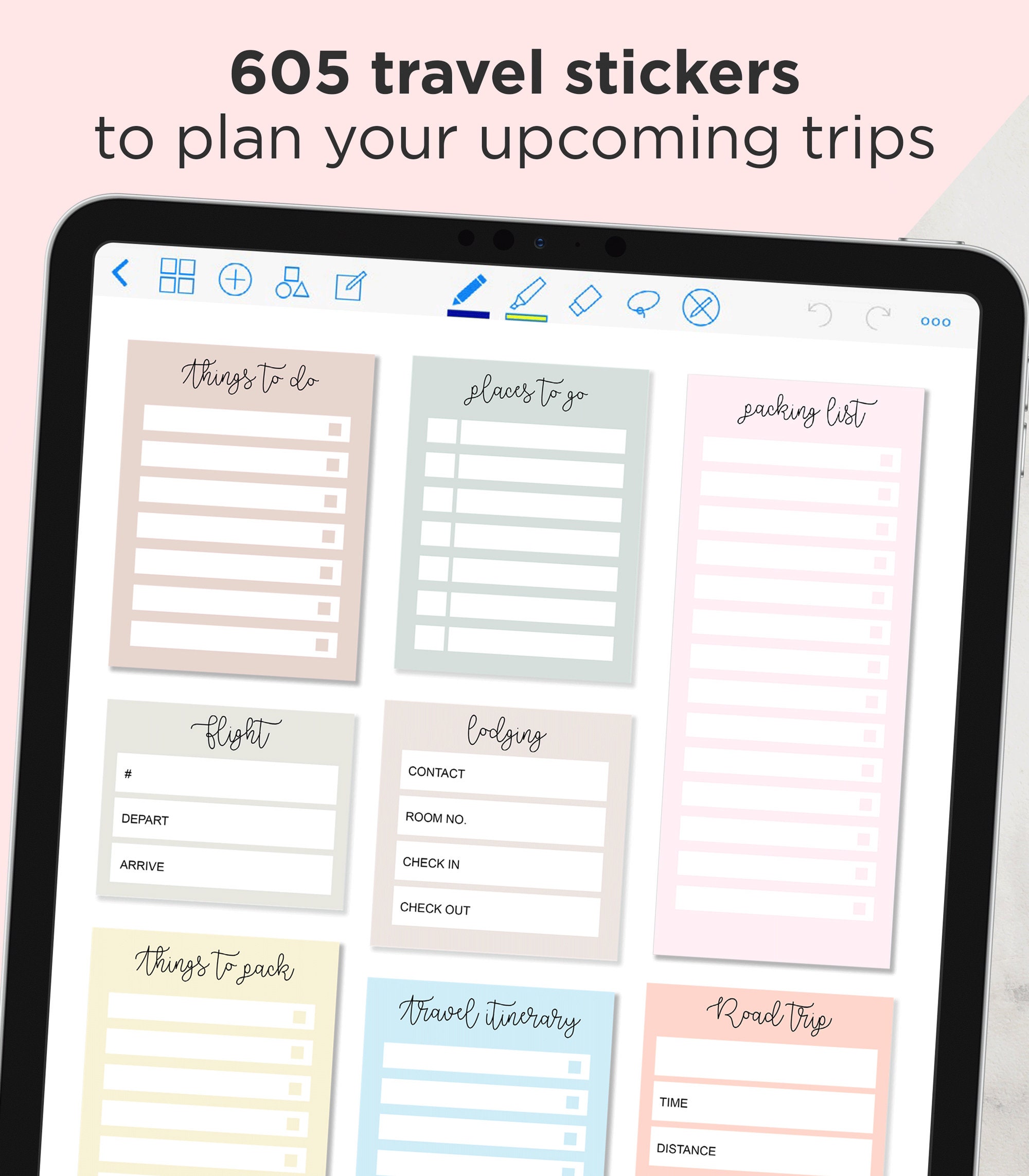 Travel Digital Stickers for Goodnotes Planner, Vacation Goodnotes ...