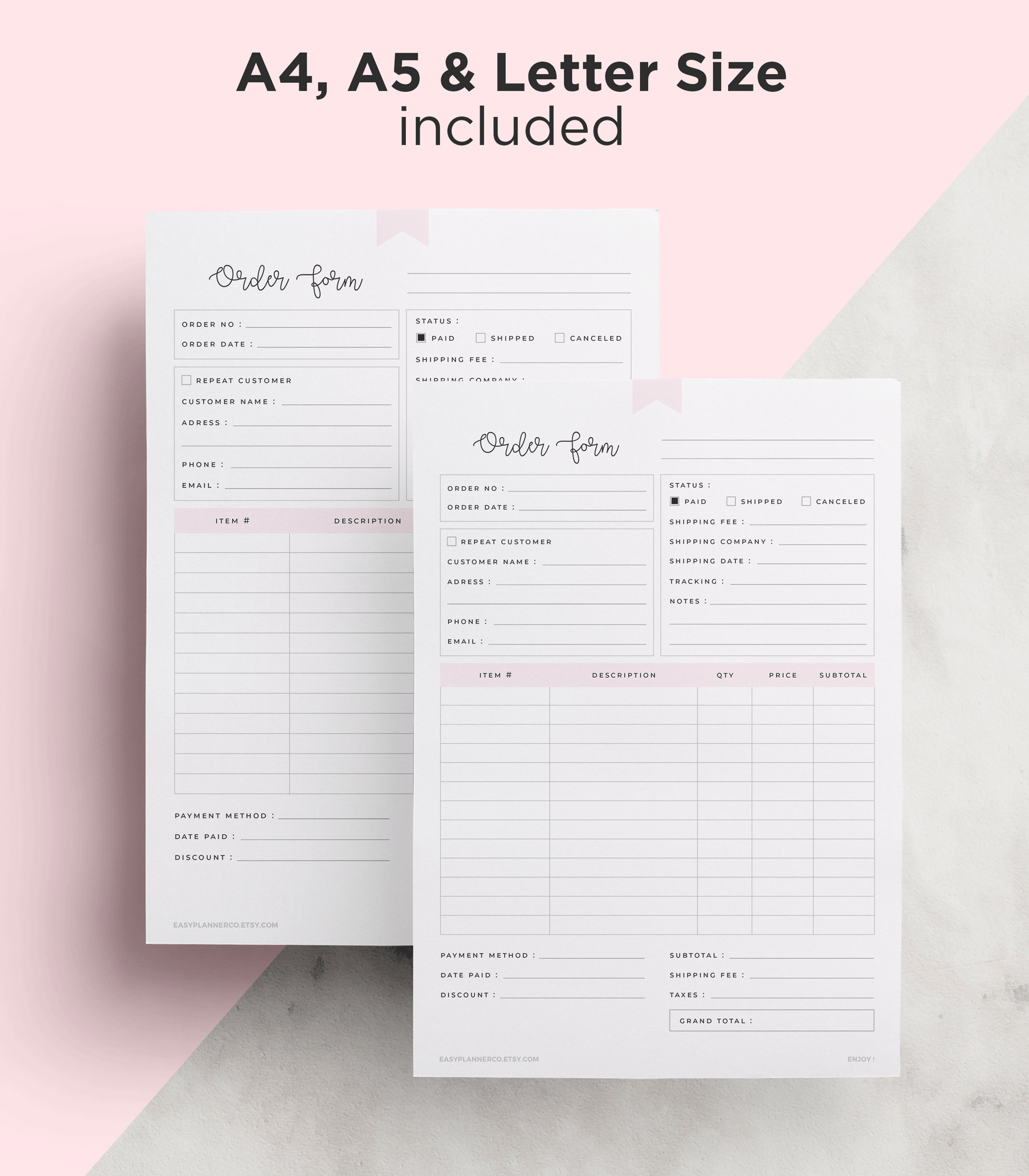 Order Form, Editable Order Form Template, A5 Order Form, Order Form ...