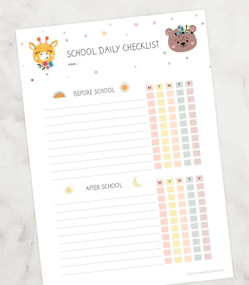 Editable Kids School Daily Checklist, Kids Responsibility Chart, School ...