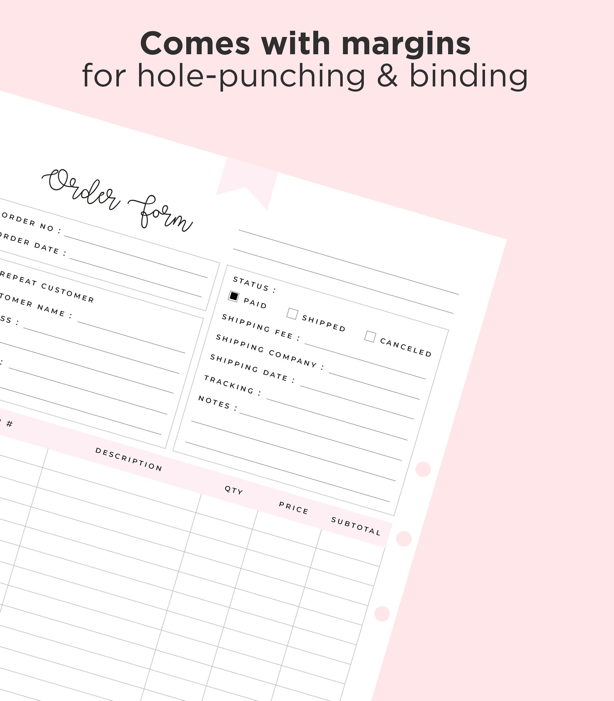 Order Form Editable Order Form Template A5 Order Form Order - Etsy UK