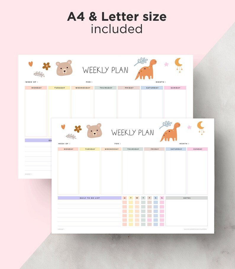 Editable Kids Weekly Planner, Kids Weekly Chores, Kids Printable ...
