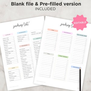 Packing List Editable, Travel Packing List, Printable Packing Checklist ...