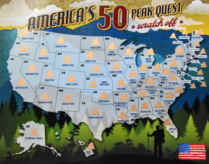 50 State High Points Scratch off Poster: Hiking Challenge, USA Made ...
