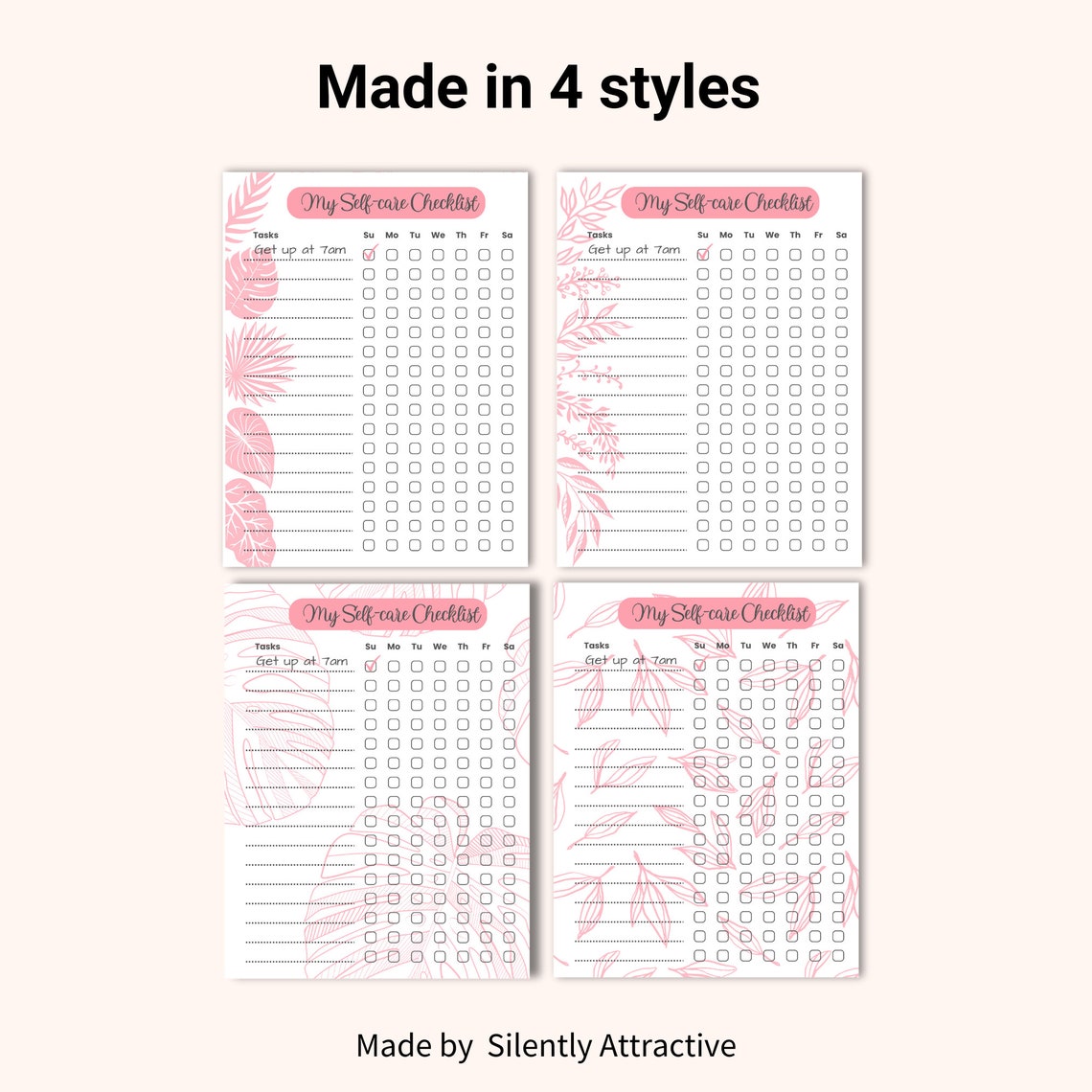 Self-care Checklist Pink PDF Prinable - Etsy