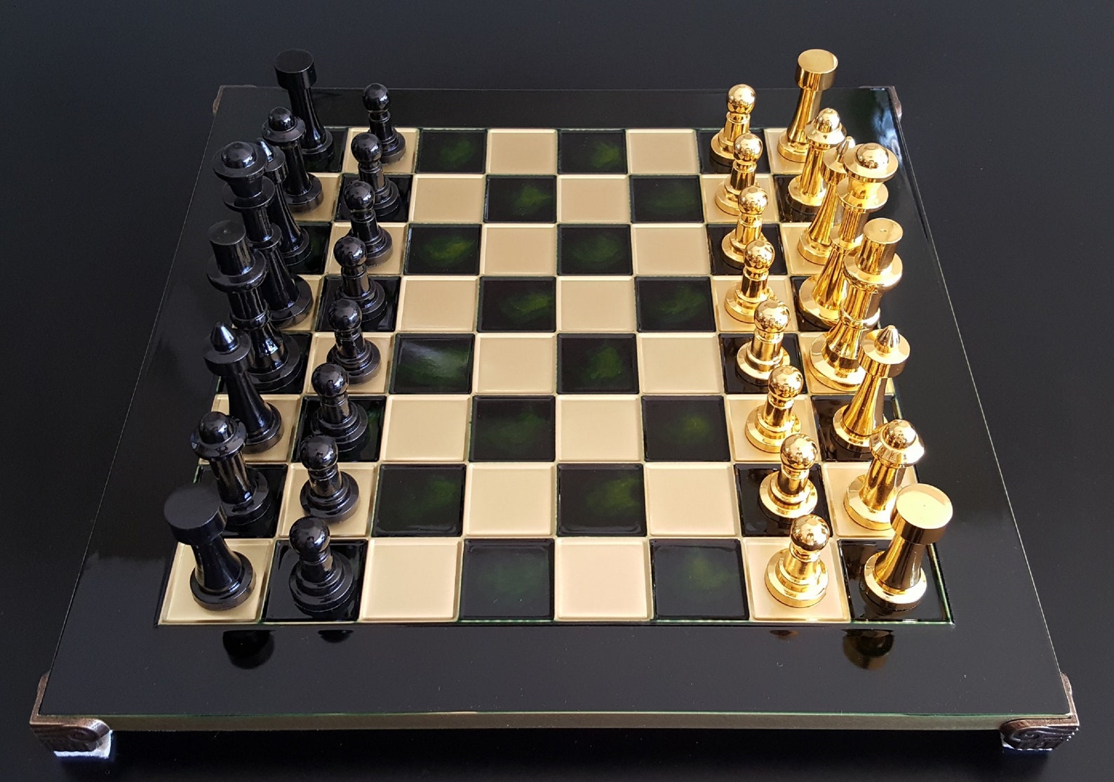 Modern Black and Gold Solid Brass Chess Pieces Chessboard - Etsy