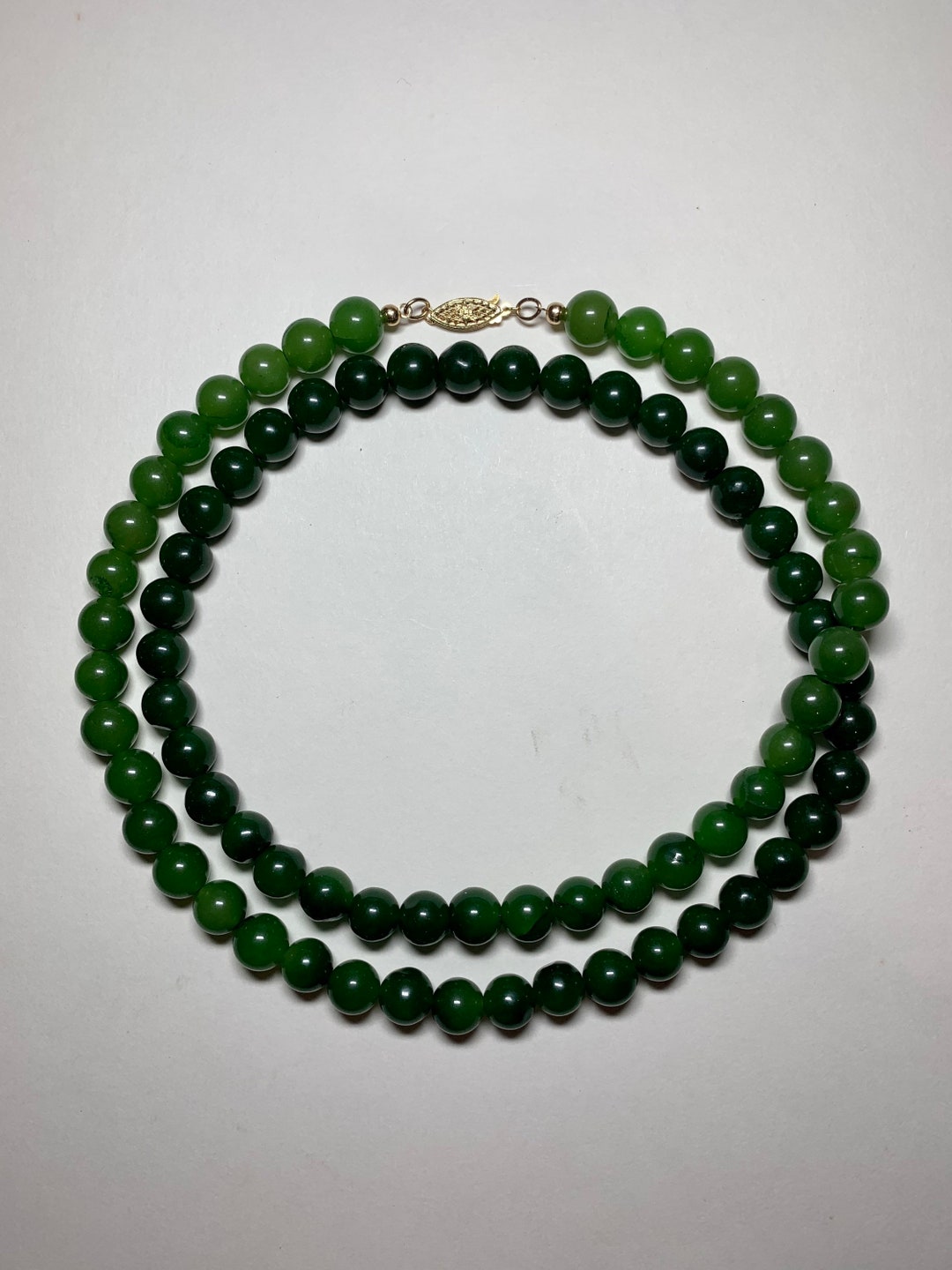 Jade Fade Bead Necklace // 14k Gold // Natural Untreated BC Nephrite ...
