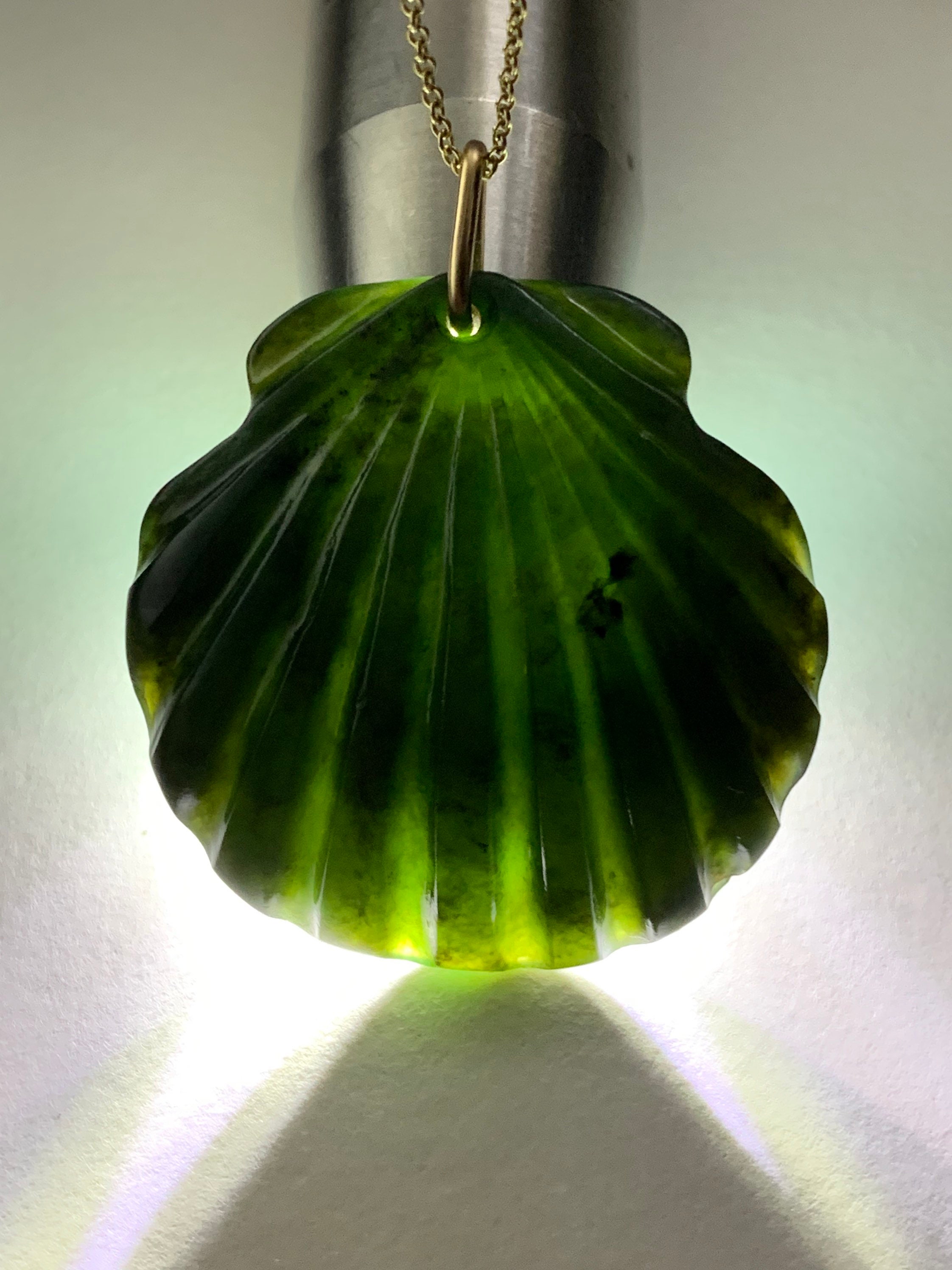 Hand Carved Big Sur Blue-green Jade Scallop Sea Shell Necklace // 14k ...