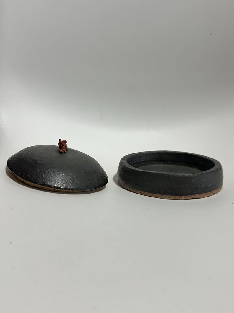 Handmade Ceramic Jar With Lid Matte Black With Leather Pull - Etsy